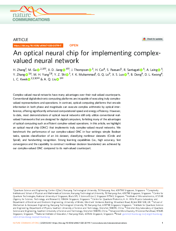 (PDF) An optical neural chip for implementing complex-valued neural network