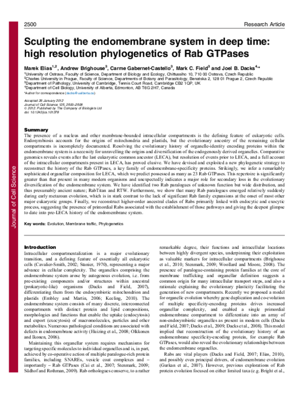 (PDF) Sculpting the endomembrane system in deep time: High resolution ...