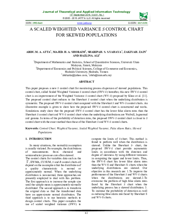 Pdf A Scaled Weighted Variance S Control Chart For Skewed Populations