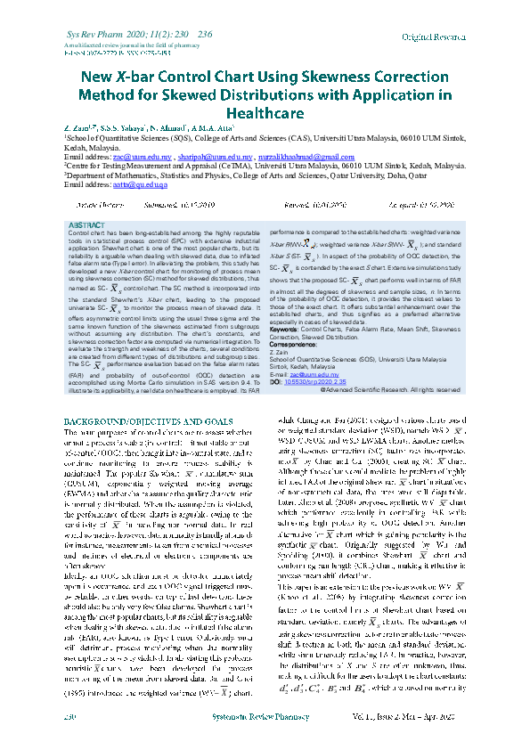 (PDF) New X-bar Control Chart Using Skewness Correction Method for Skewed Distributions with ...