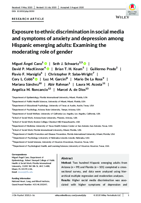 (PDF) Exposure to ethnic discrimination in social media and symptoms of ...