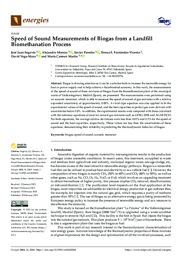 (PDF) Speed of Sound Measurements of Biogas from a Landfill ...