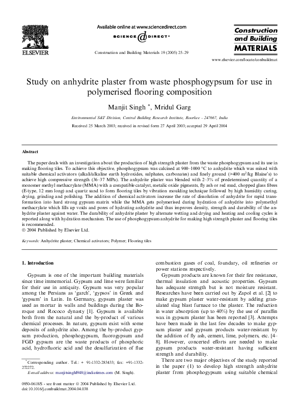 (PDF) Study on anhydrite plaster from waste phosphogypsum for use in ...