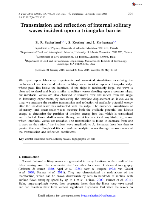 (PDF) Transmission and reflection of internal solitary waves incident ...