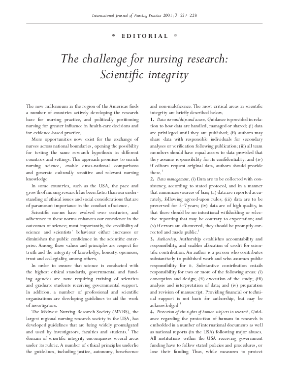 (PDF) The challenge for nursing research: Scientific integrity