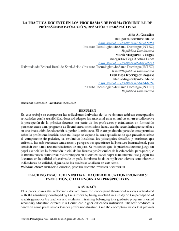 (PDF) La Práctica Docente en Los Programas De Formación Inicial De Profesores: Evolución ...