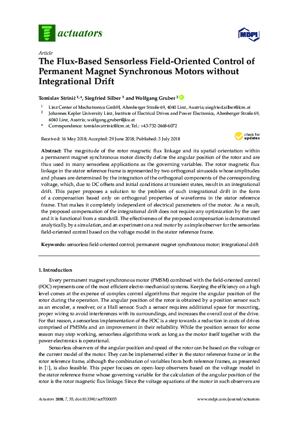 (PDF) The Flux-Based Sensorless Field-Oriented Control of Permanent Magnet Synchronous Motors ...