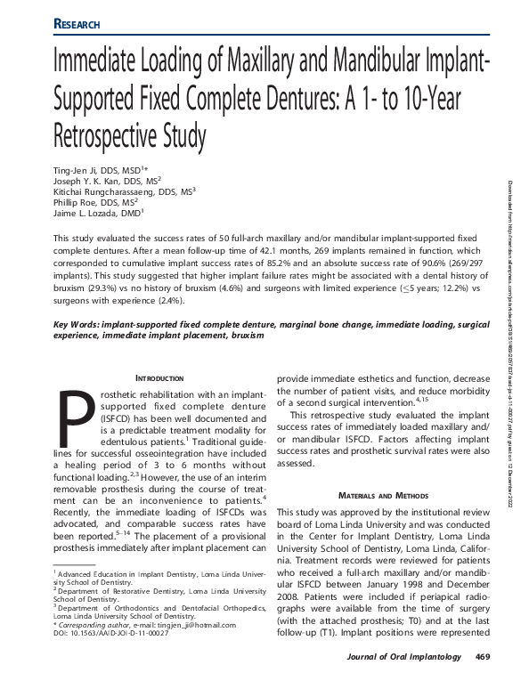 (PDF) Immediate Loading of Maxillary and Mandibular Implant-Supported ...