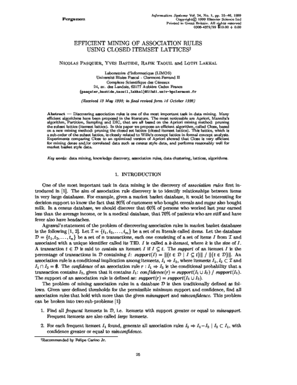 (PDF) Efficient mining of association rules using closed itemset lattices