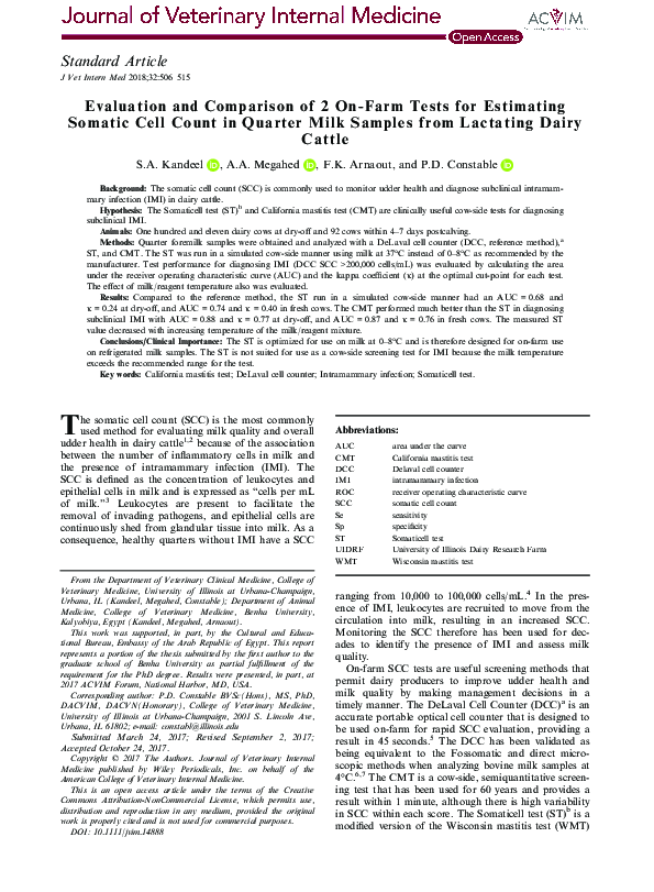 (PDF) Evaluation and Comparison of 2 On-Farm Tests for Estimating ...