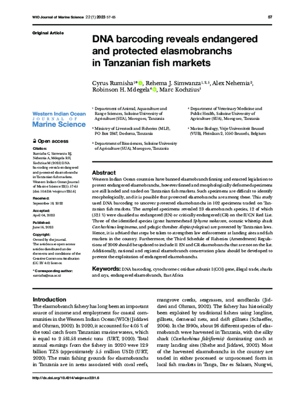 (PDF) DNA barcoding reveals threatened and protected elasmobranchs in ...