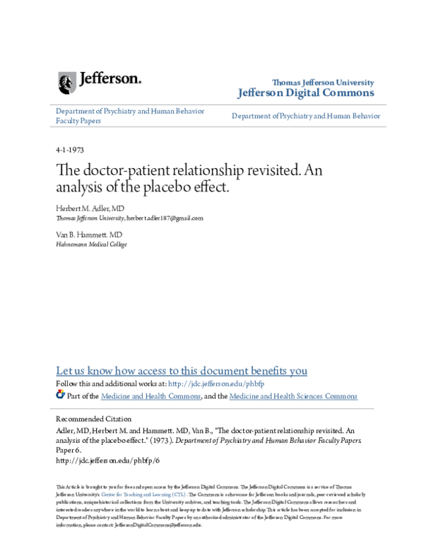 (PDF) The Doctor-Patient Relationship Revisited