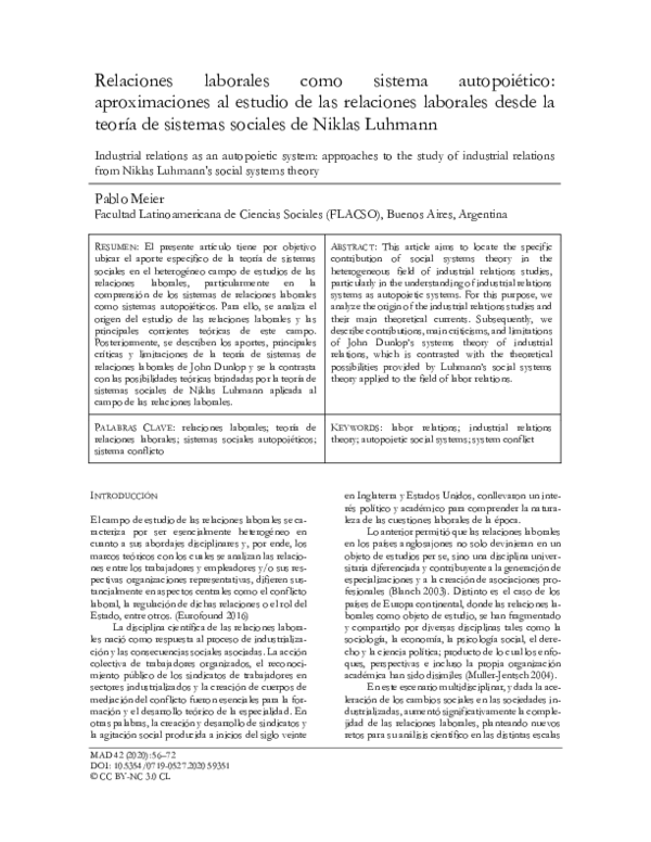 (PDF) Relaciones laborales como sistema autopoiético
