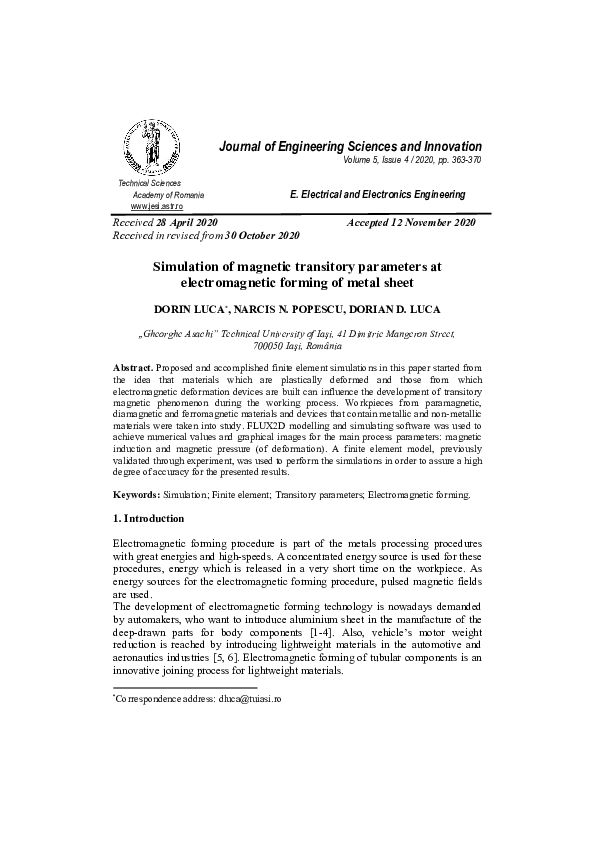 (PDF) Simulation of magnetic transitory parameters at electromagnetic ...