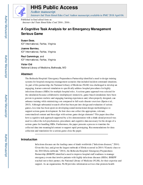 (PDF) A Cognitive Task Analysis for an Emergency Management Serious Game