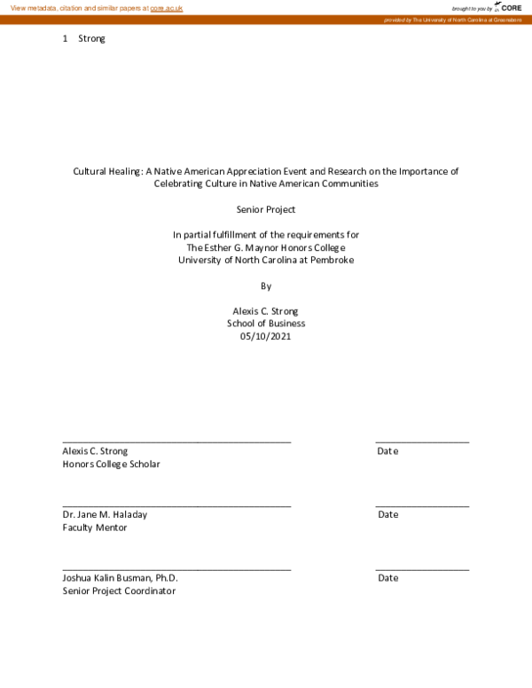 (PDF) Cultural Healing: A Native American Appreciation Event and ...