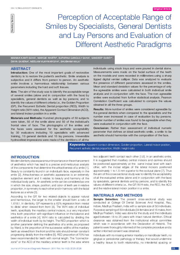 (PDF) Perception of Acceptable Range of Smiles by Specialists, General ...