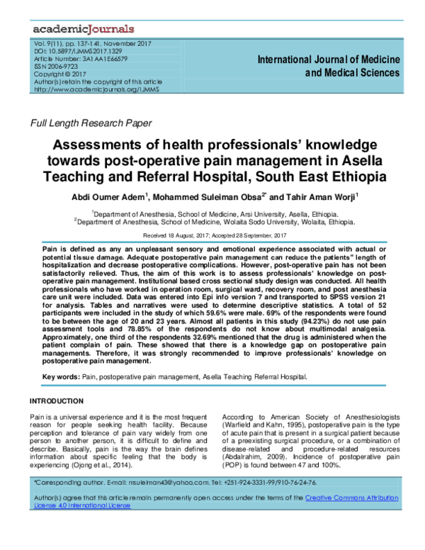 (PDF) Assessments of health professionals knowledge towards post ...
