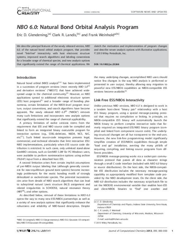 (PDF) NBO 6.0: Natural bond orbital analysis program