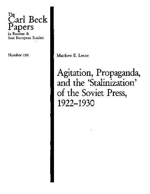 (PDF) Agitation, Propaganda, and the 'Stalinization' of the Soviet ...