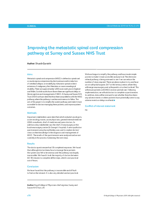 (PDF) Improving the metastatic spinal cord compression pathway at ...