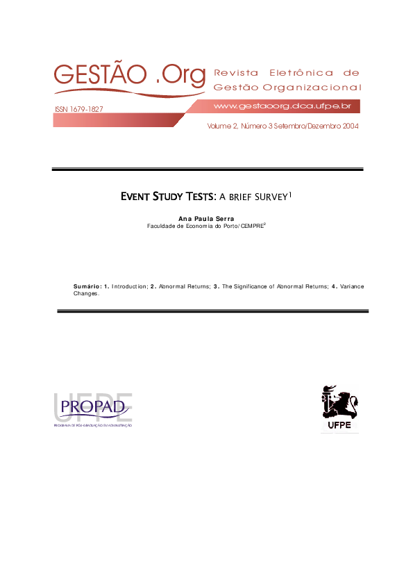 (PDF) Event Study Tests: A Brief Survey