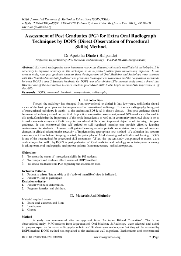(PDF) Assessment of Post Graduates (PG) for Extra Oral Radiograph ...