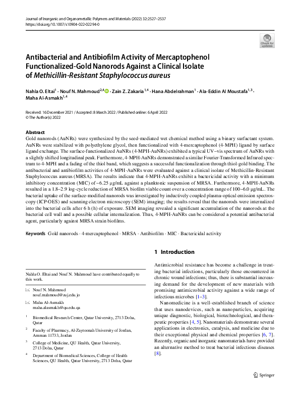 (PDF) Antibacterial and Antibiofilm Activity of Mercaptophenol Functionalized-Gold Nanorods ...
