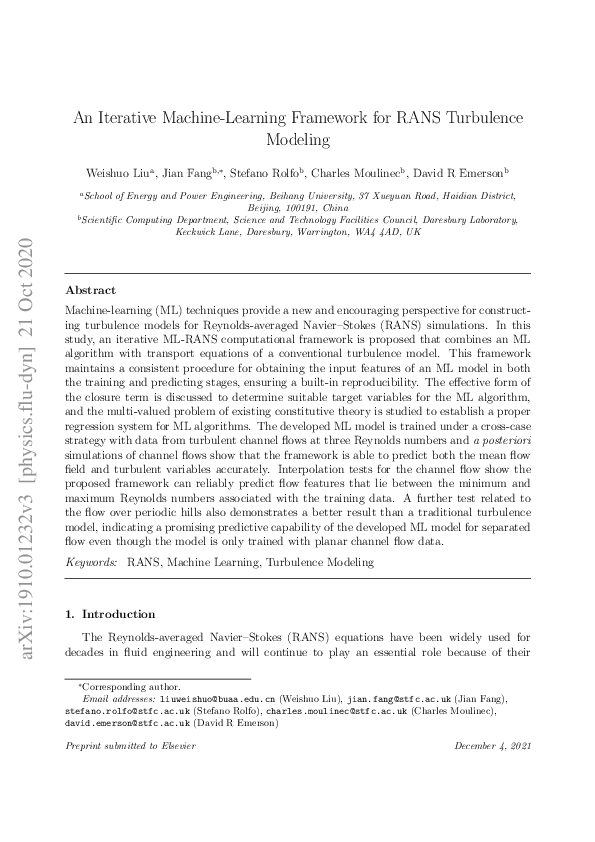 Pdf An Iterative Machine Learning Framework For Turbulence Modeling 
