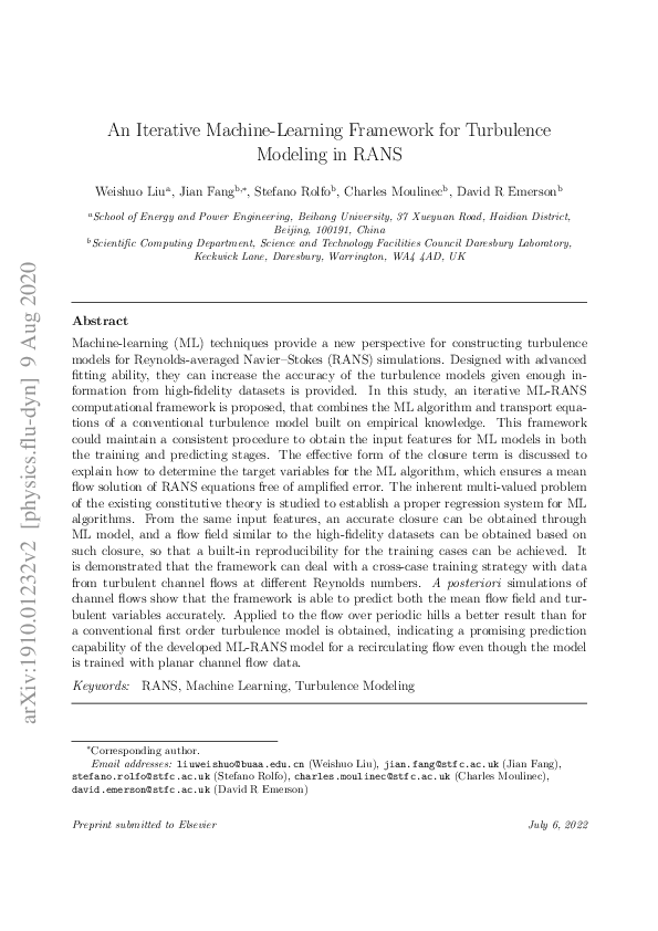 Pdf An Iterative Machine Learning Framework For Turbulence Modeling In Rans