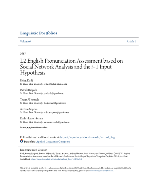 (PDF) L2 English Pronunciation Assessment based on Social Network ...