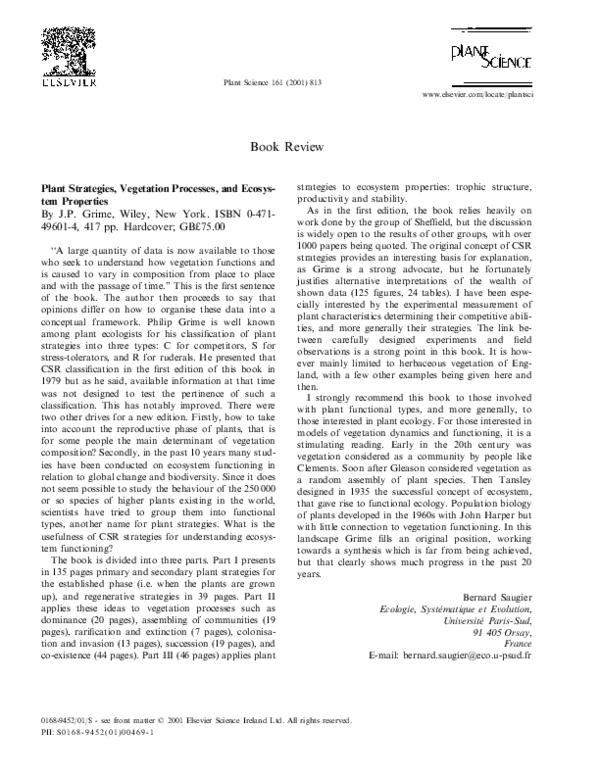 Pdf Plant Strategies Vegetation Processes And Ecosystem Properties