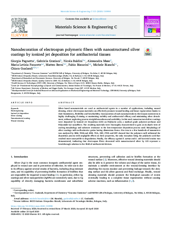 (PDF) Nanodecoration of electrospun polymeric fibers with ...