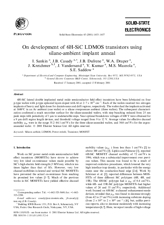 (PDF) On development of 6H-SiC LDMOS transistors using silane-ambient ...