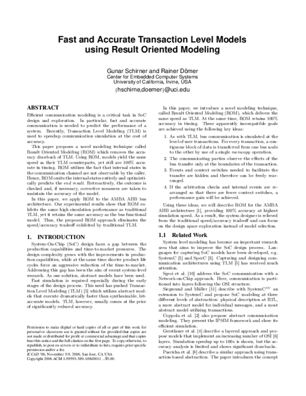 (PDF) Fast and accurate transaction level models using result oriented modeling | Rainer Doemer ...