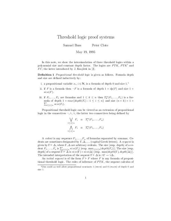 (PDF) Threshold logic proof systems