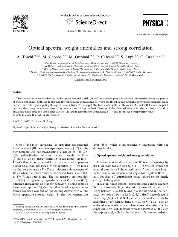 (PDF) Optical spectral weight anomalies and strong correlation