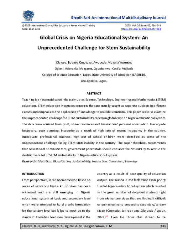 (PDF) Global Crisis On Nigeria Educational System: An Unprecedented ...