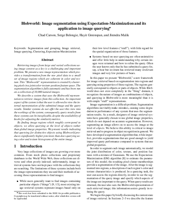 (PDF) Blobworld: image segmentation using expectation-maximization and its application to image ...