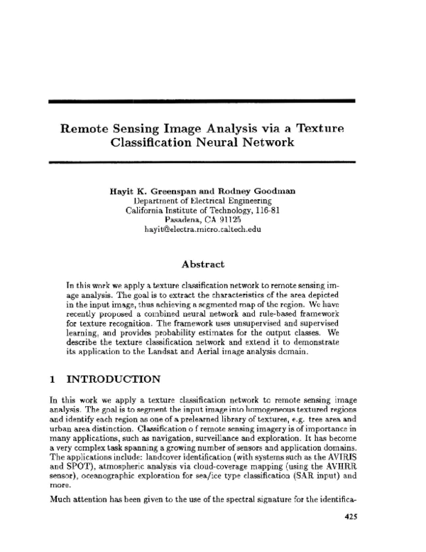 (PDF) Remote sensing image analysis via a texture classification neural network