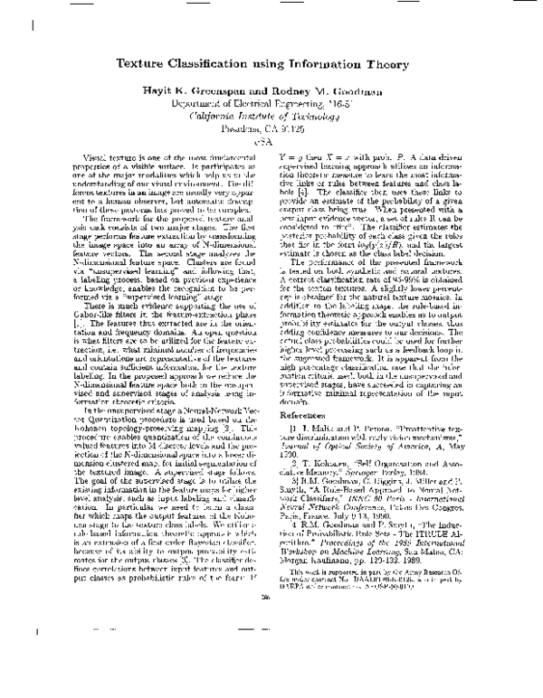 (PDF) Texture Classification Using Information Theory (PDF) Texture Classification Using Information Theory