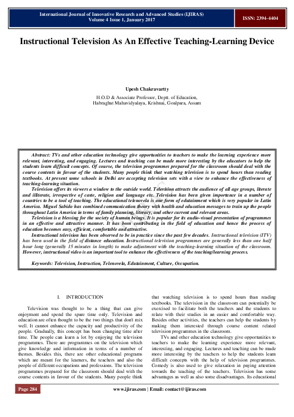 (PDF) Instructional Television As An Effective Teaching-Learning Device