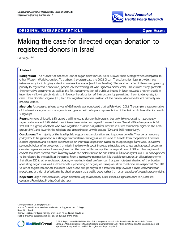 (PDF) Making the case for directed organ donation to registered donors ...