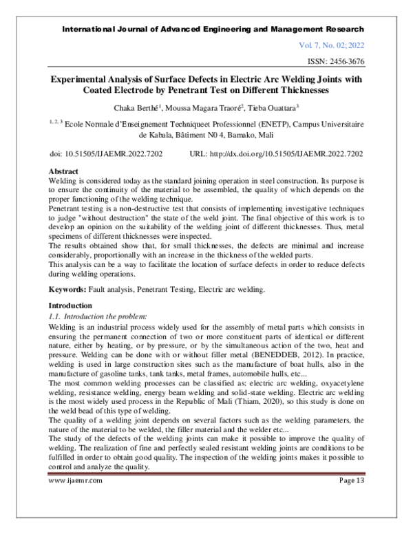 (PDF) Experimental Analysis of Surface Defects in Electric Arc Welding ...