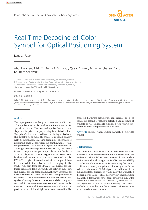 (PDF) Real Time Decoding of Color Symbol for Optical Positioning System