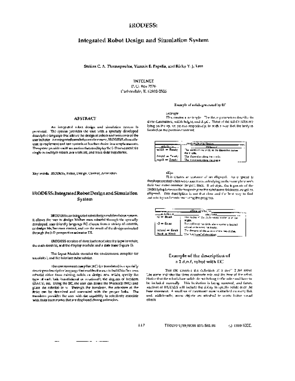 (PDF) IRODESS: integrated robot design and simulation system
