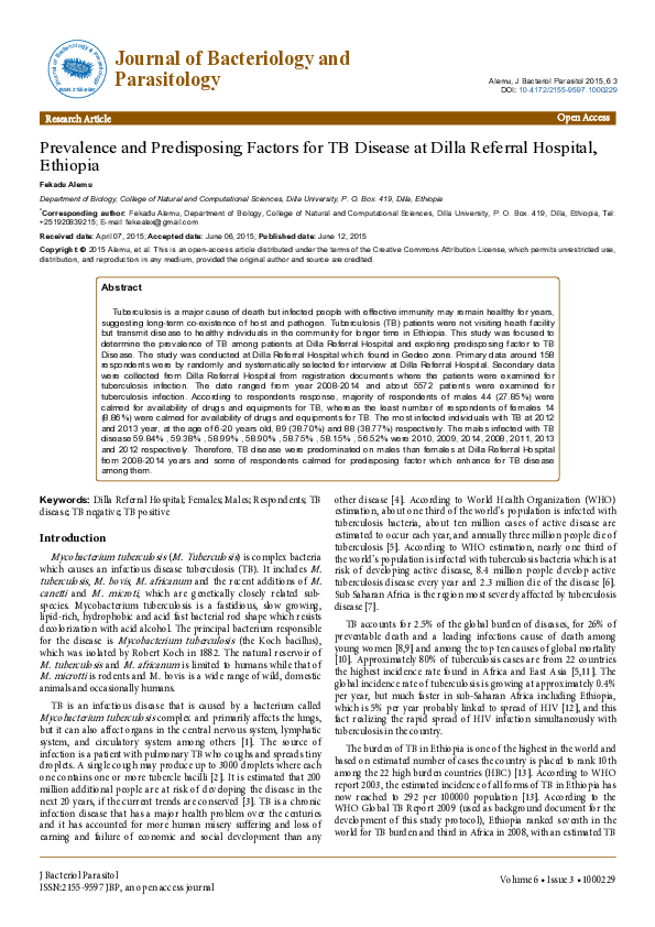 (PDF) Prevalence and Predisposing Factors for TB Disease at Dilla ...