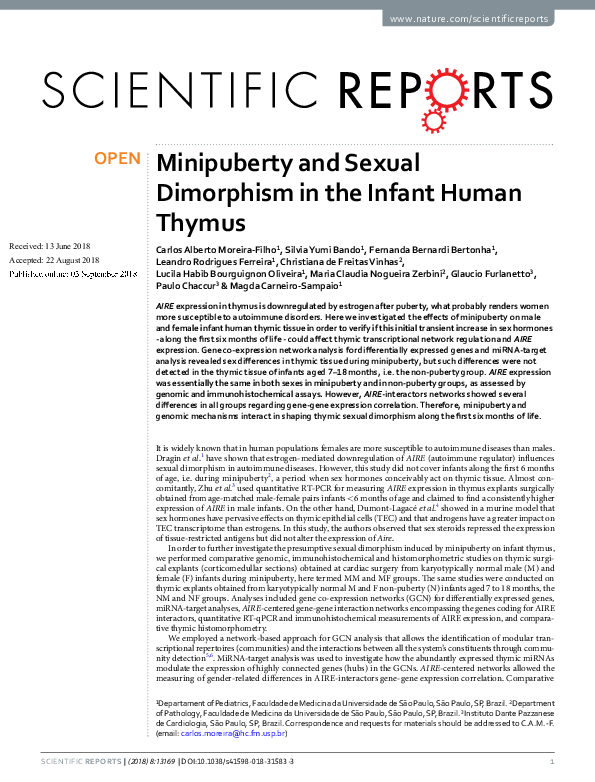 (PDF) Minipuberty and Sexual Dimorphism in the Infant Human Thymus