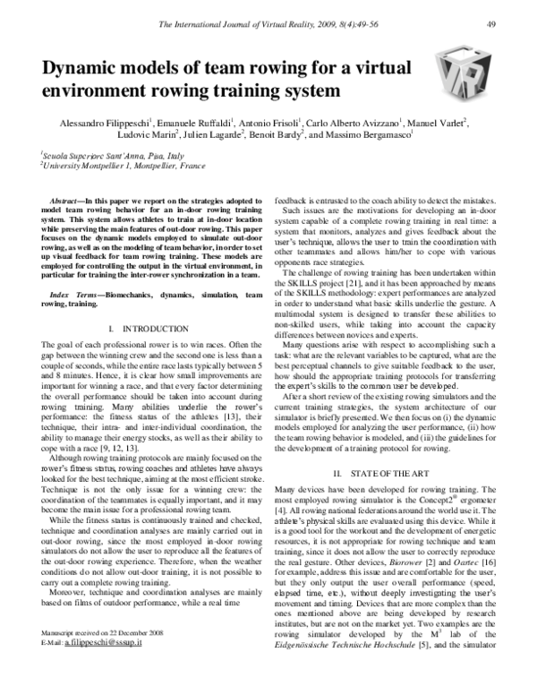 (PDF) Dynamic models of team rowing for a virtual environment rowing ...