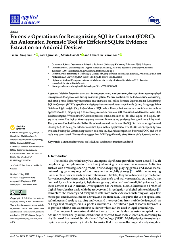 (PDF) Forensic Operations for Recognizing SQLite Content (FORC): An ...
